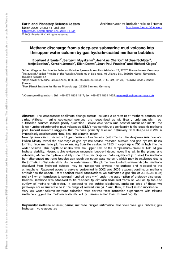 (PDF) Methane discharge from a deep-sea submarine mud volcano into the upper water column by gas ...