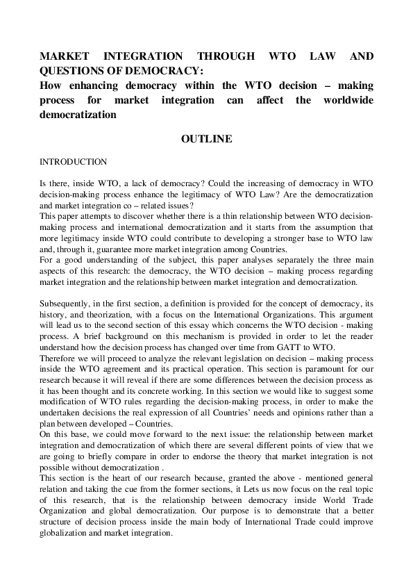 (DOC) MARKET INTEGRATION THROUGH WTO LAW AND QUESTIONS OF DEMOCRACY ...