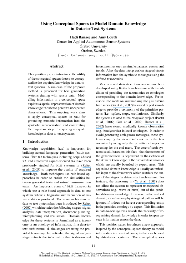 (PDF) Using Conceptual Spaces to Model Domain Knowledge in Data-to-Text Systems