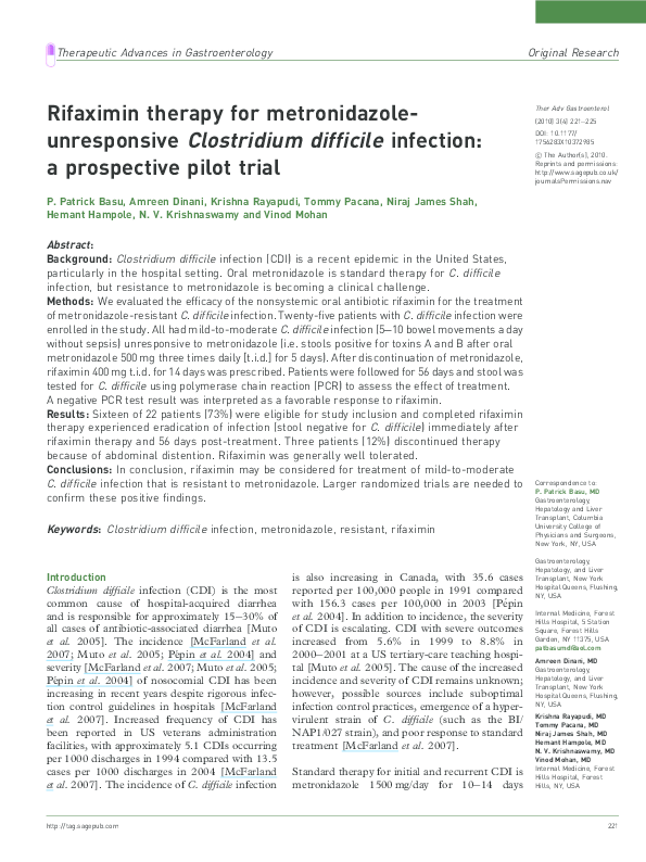 (PDF) Rifaximin therapy for metronidazole-unresponsive Clostridium ...