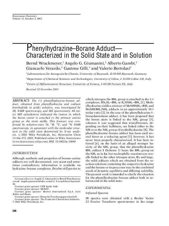 (PDF) Phenylhydrazine-borane adduct?characterized in the solid state ...