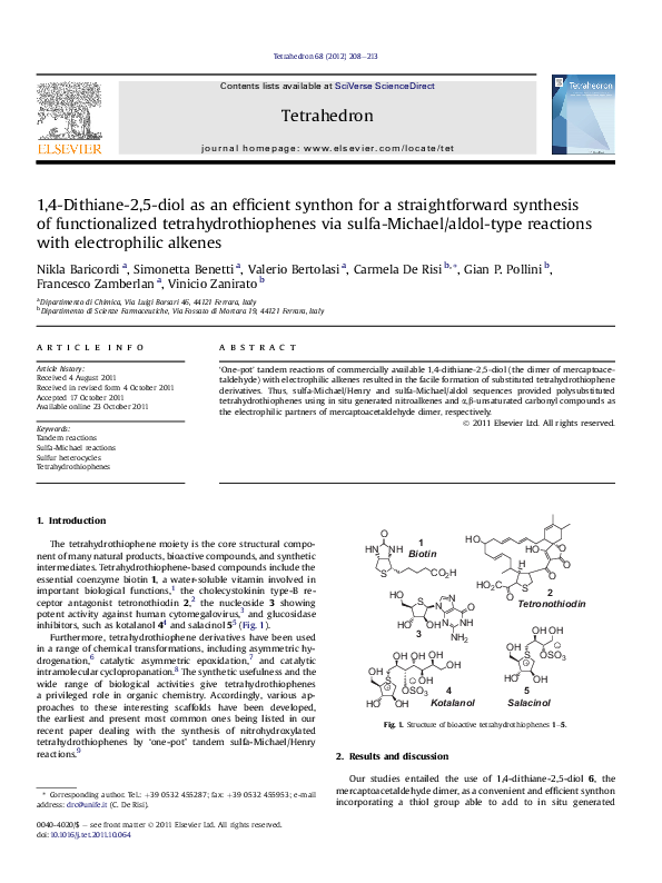 (PDF) 1,4-Dithiane-2,5-diol as an efficient synthon for a ...