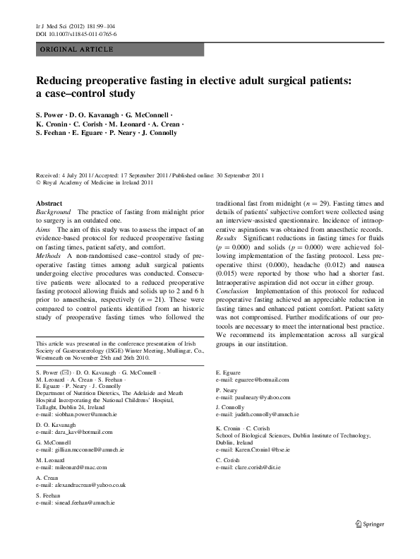 (PDF) Reducing preoperative fasting in elective adult surgical patients ...