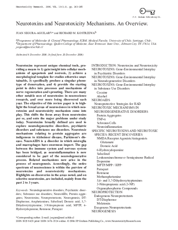 (PDF) Neurotoxins and neurotoxicity mechanisms. an overview