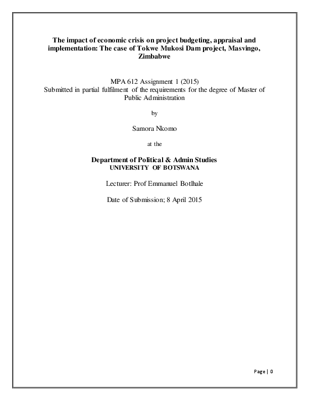 (PDF) The impact of economic crisis on project budgeting, appraisal and ...