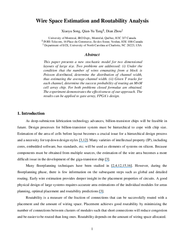 (PDF) Wire space estimation and routability analysis