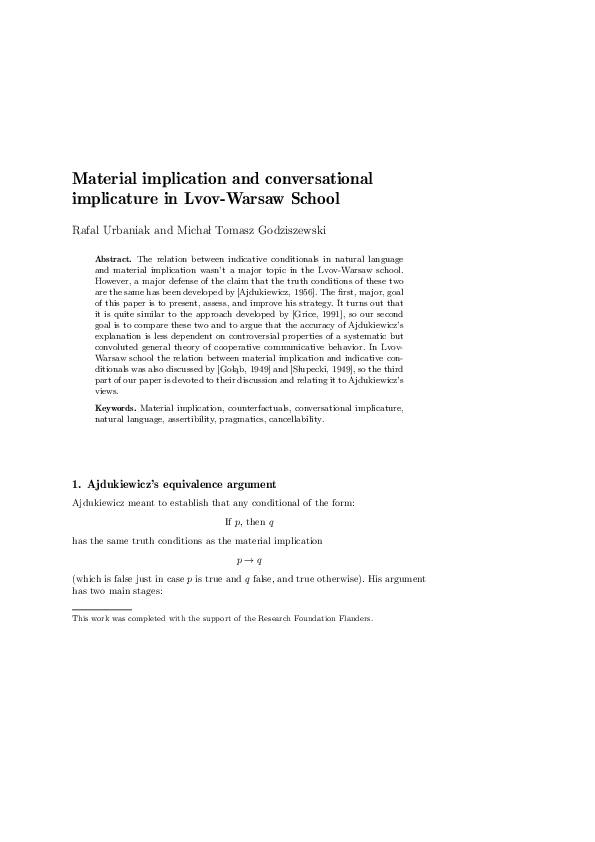 (PDF) Material implication and conversational implicature in Lvov ...