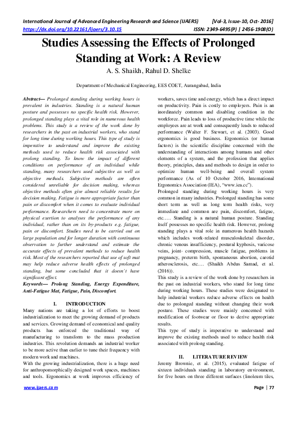(PDF) Studies Assessing the Effects of Prolonged Standing at Work: A Review