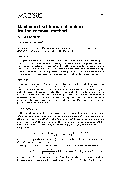 (PDF) Maximum-likelihood estimation for the removal method