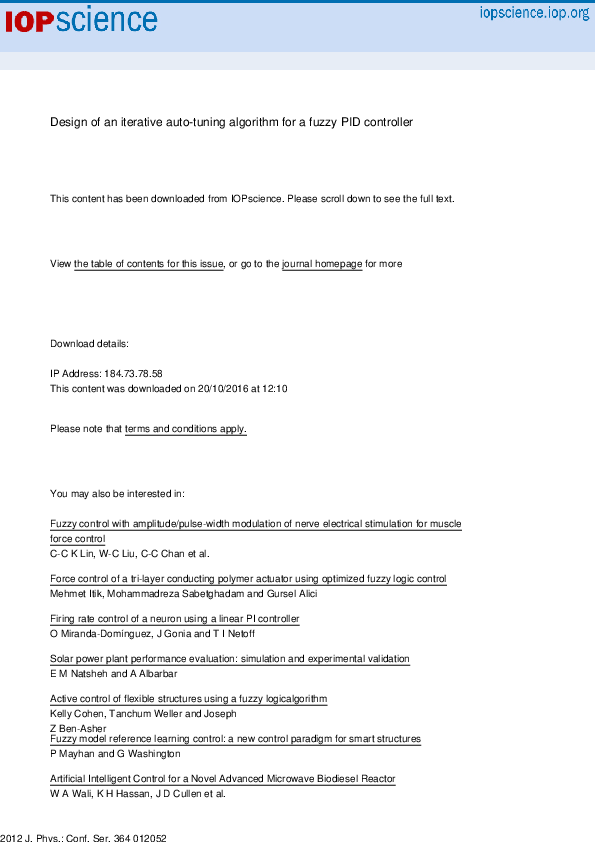 Pdf Design Of An Iterative Auto Tuning Algorithm For A Fuzzy Pid Controller 