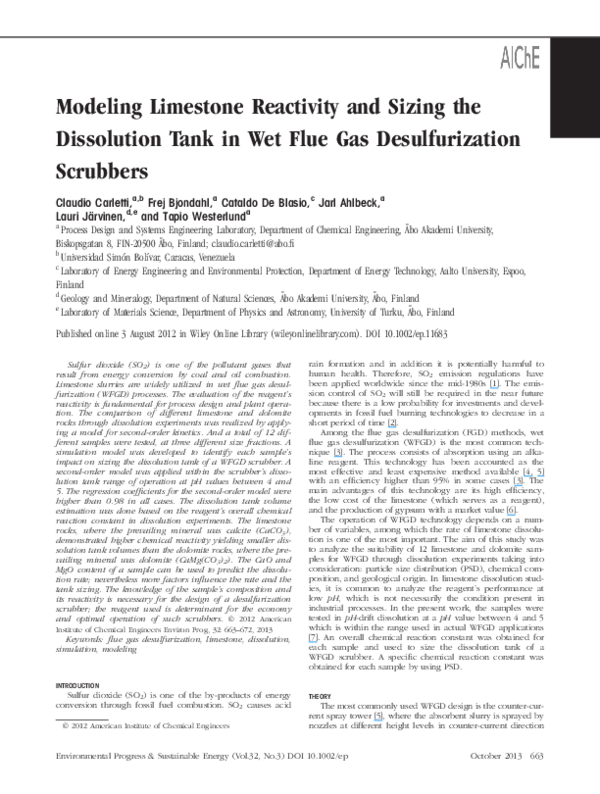 (PDF) Modeling limestone reactivity and sizing the dissolution tank in ...