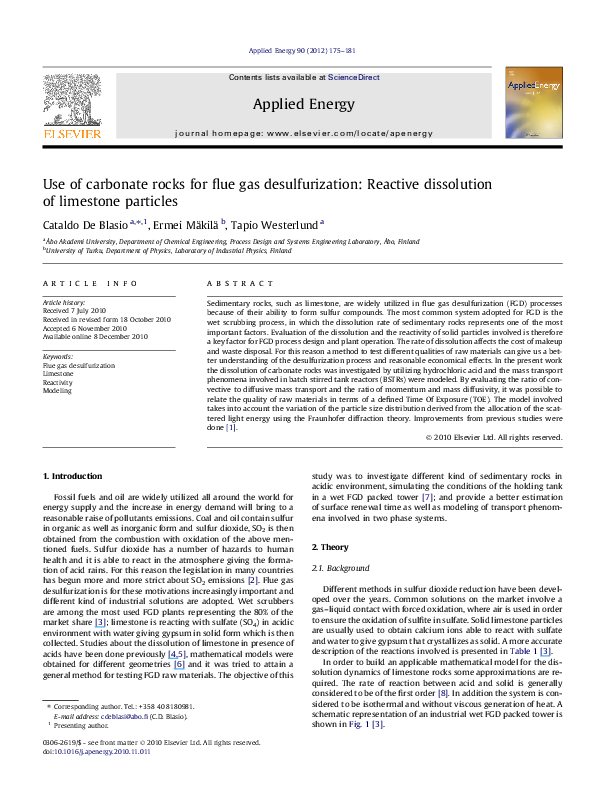 (PDF) Use of carbonate rocks for flue gas desulfurization: Reactive ...