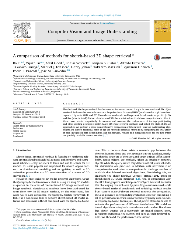 Pdf A Comparison Of Methods For Sketch Based 3d Shape Retrieval