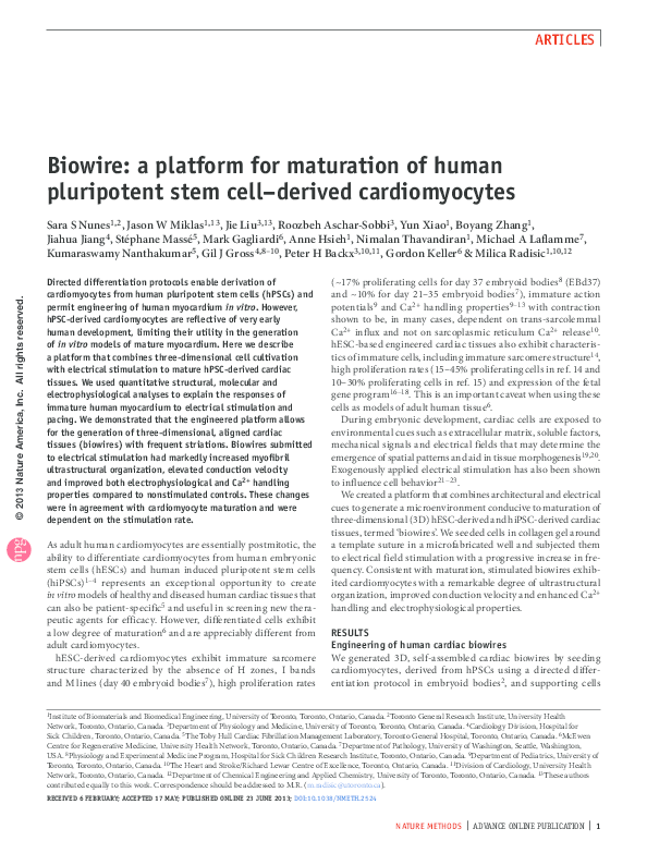 (PDF) Biowire: a platform for maturation of human pluripotent stem cell ...