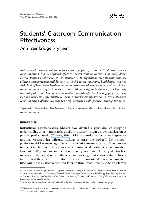 (PDF) Students’ Classroom Communication Effectiveness