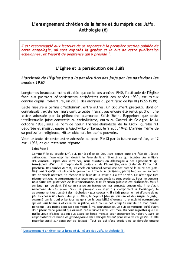 (PDF) L'enseignement chrétien de la haine et du mépris des Juifs ...