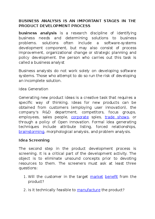 (DOC) BUSINESS ANALYSIS IS AN IMPORTANT STAGES IN THE PRODUCT ...