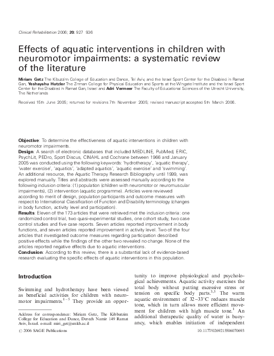 (PDF) Effects of aquatic interventions in children with neuromotor ...