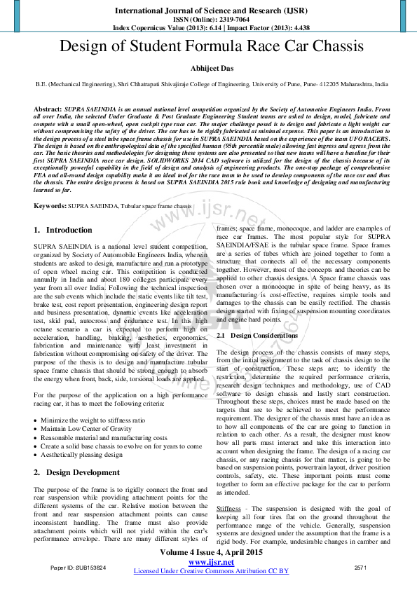 (PDF) Design of Student Formula Race Car Chassis