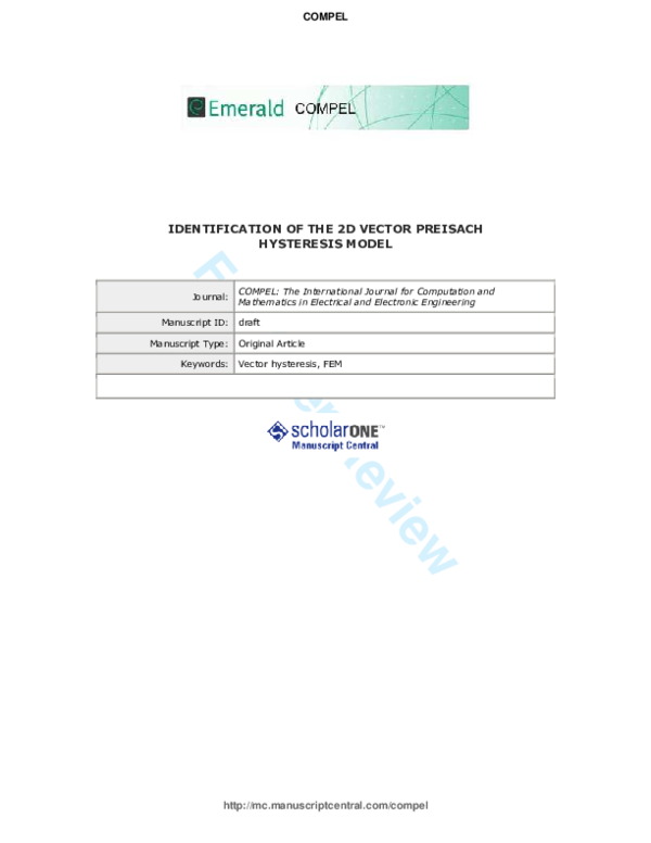 (PDF) Identification of the 2D vector Preisach hysteresis model