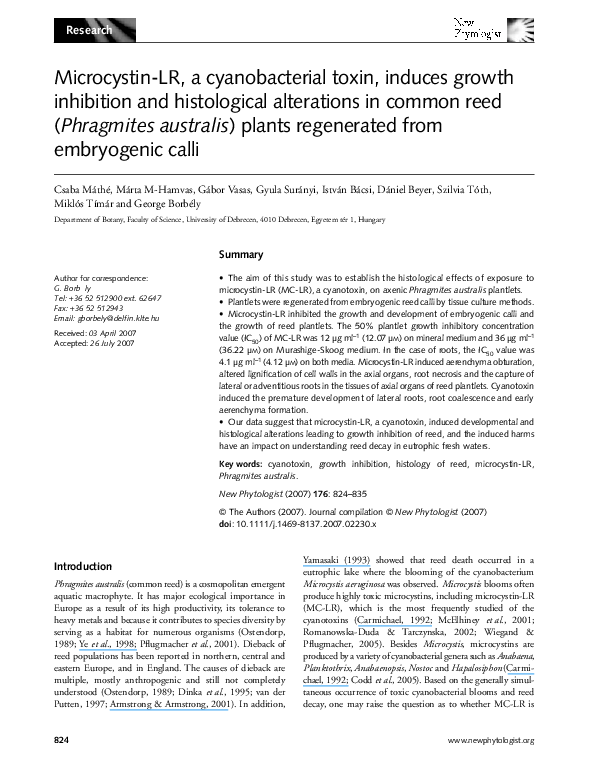 (PDF) Microcystin-LR, a cyanobacterial toxin, induces growth inhibition and histological ...