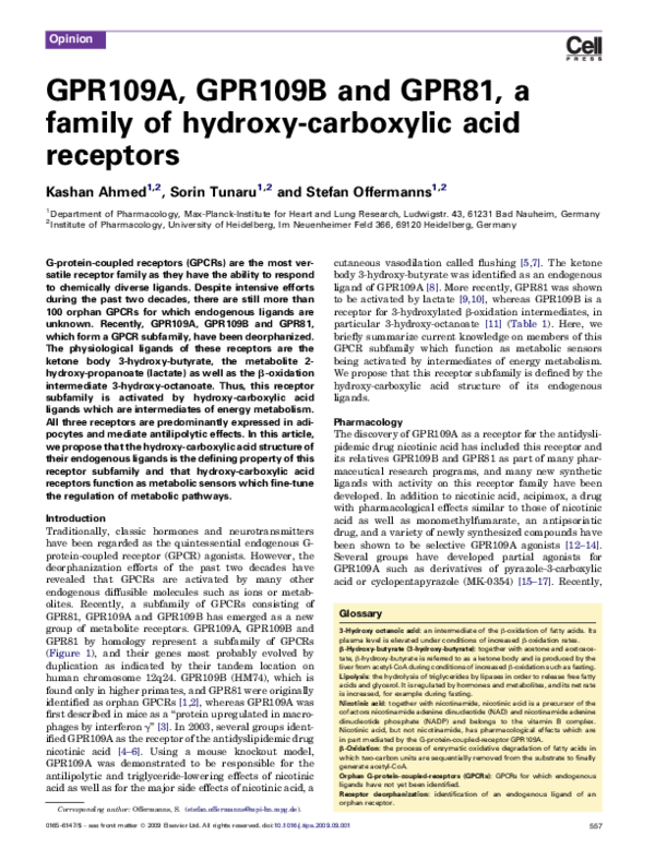(PDF) GPR109A, GPR109B and GPR81, a family of hydroxy-carboxylic acid ...