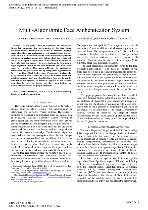 (PDF) Multi-Algorithmic Face Authentication System