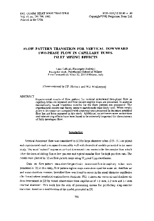 (PDF) Flow pattern transition for vertical downward two-phase flow in capillary tubes. Inlet ...