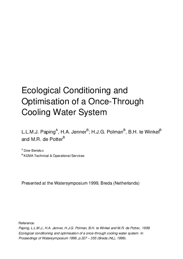 (PDF) Ecological Conditioning and Optimisation of a Once-Through ...