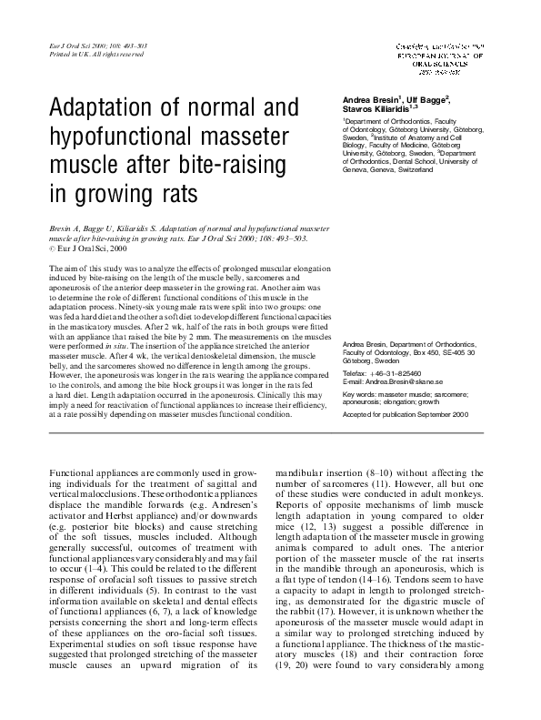 (PDF) Adaptation of normal and hypofunctional masseter muscle after ...