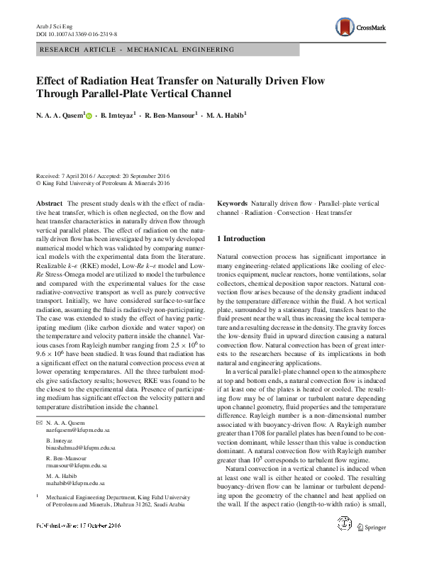 (PDF) Effect of Radiation Heat Transfer on Naturally Driven Flow ...