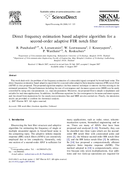 Pdf Direct Frequency Estimation Based Adaptive Algorithm For A Second 9260
