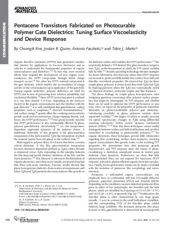 (PDF) Pentacene Transistors Fabricated on Photocurable Polymer Gate ...