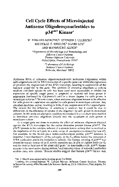 (PDF) Cell Cycle Effects of Microinjected Antisense ...