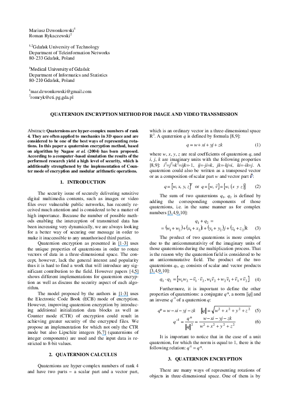 (PDF) Quaternion Encryption Method for Image and Video Transmission ...