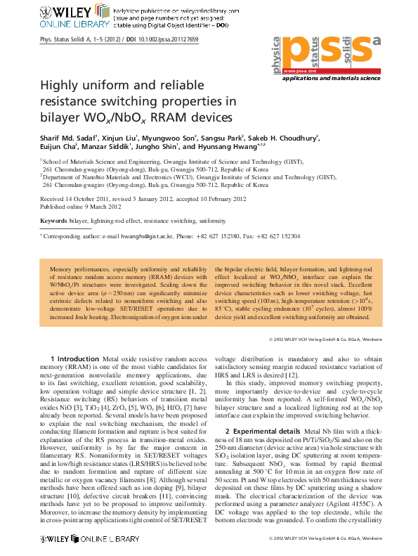 (PDF) Highly uniform and reliable resistance switching properties in ...