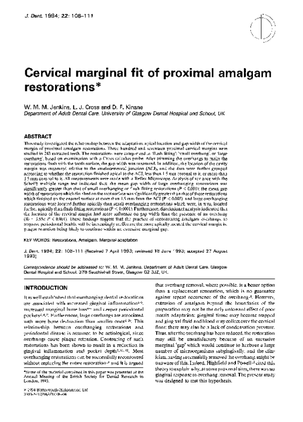 (PDF) Cervical marginal fit of proximal amalgam restorations