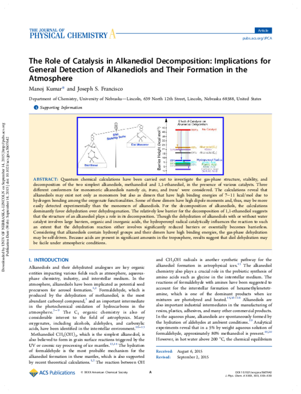 The Role of Catalysis in Alkanediol Decomposition: Implications for ...