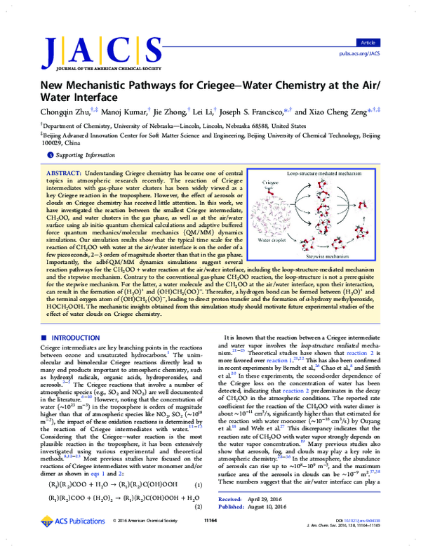 (PDF) New Mechanistic Pathways for Criegee−Water Chemistry at the Air ...