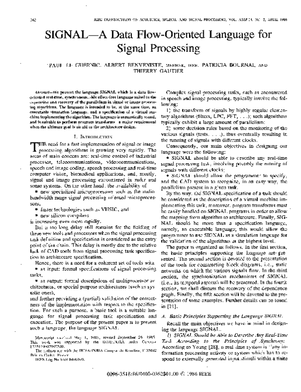 (PDF) Signal--A data flow-oriented language for signal processing