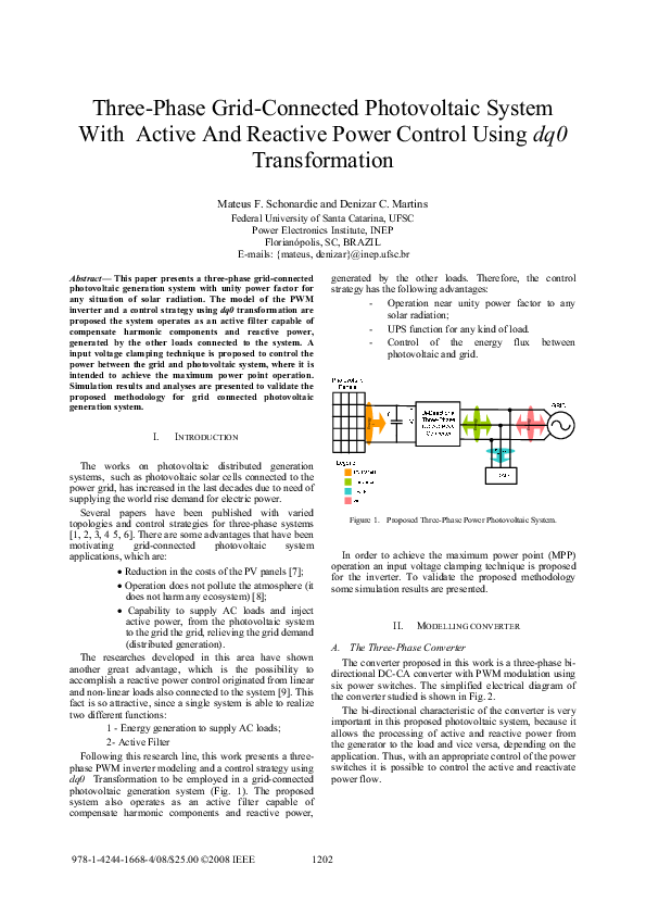 Pdf Three Phase Grid Connected Photovoltaic System With Active And Reactive Power Control