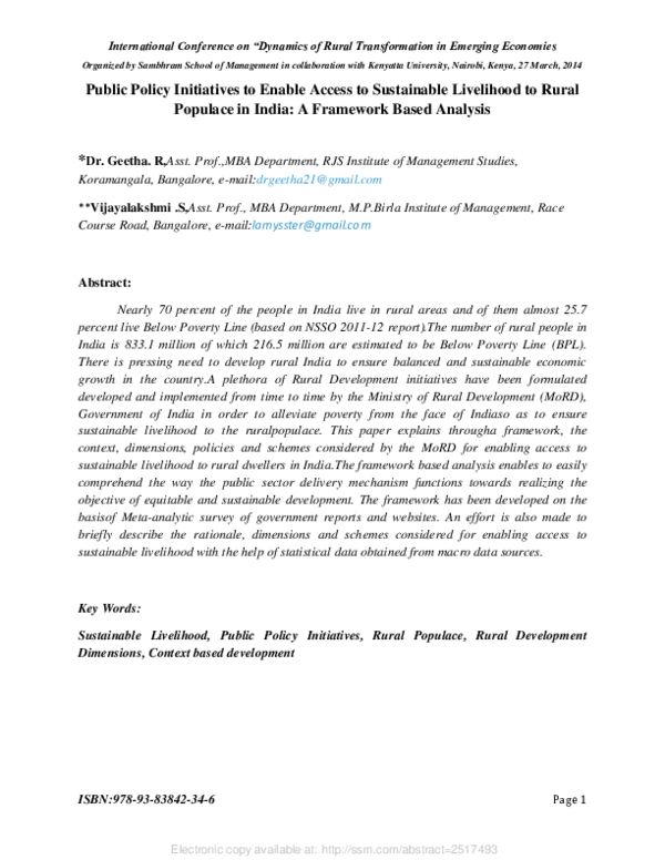 (PDF) Public Policy Initiatives to Enable Access to Sustainable Livelihood