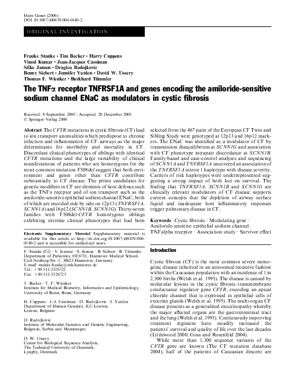 (PDF) The TNFα receptor TNFRSF1A and genes encoding the amiloride ...