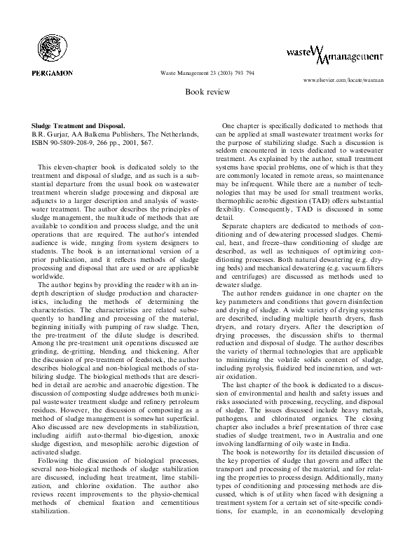 (PDF) Sludge Treatment and Disposal
