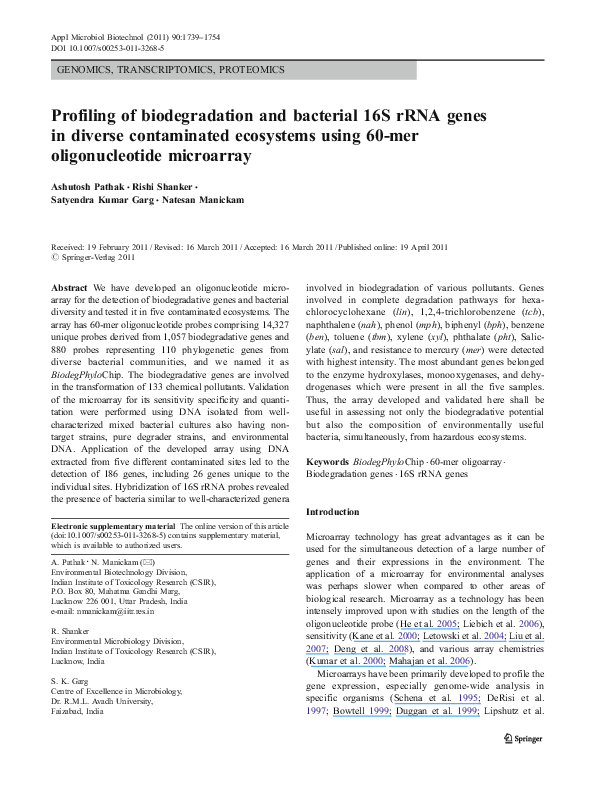 (PDF) Profiling of biodegradation and bacterial 16S rRNA genes in diverse contaminated ...