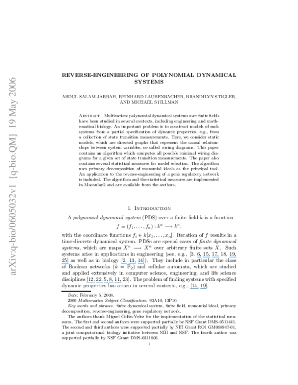 (PDF) Reverse-engineering of polynomial dynamical systems