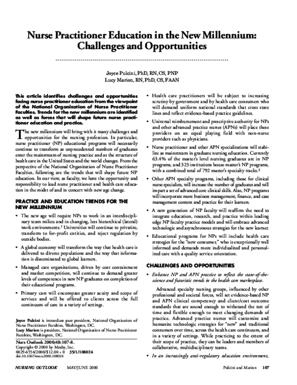 (PDF) Nurse practitioner education in the new millennium: Challenges ...