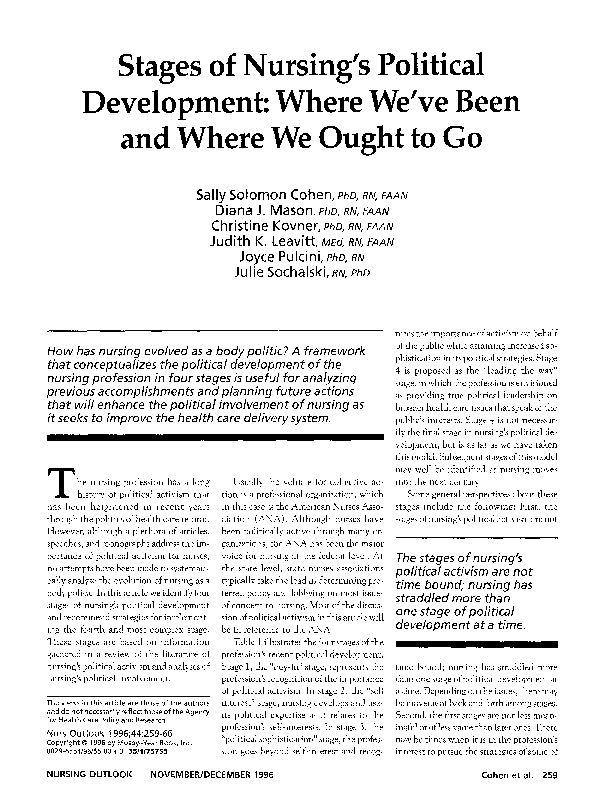 (PDF) Stages of nursing's political development: Where we've been and ...