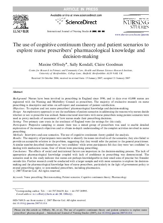 (PDF) The use of cognitive continuum theory and patient scenarios to ...