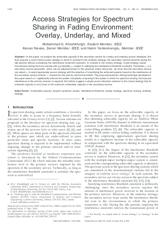 (PDF) Access Strategies for Spectrum Sharing in Fading Environment ...